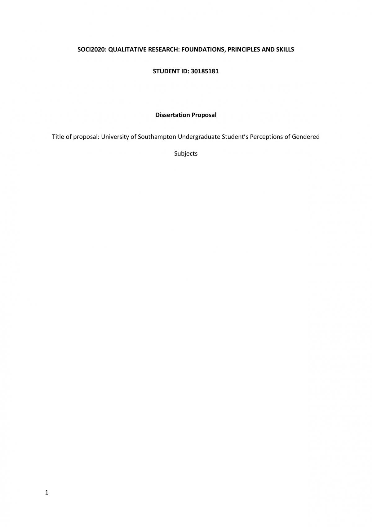 Dissertation Proposal | SOCI2020 - Qualitative Research: Foundations ...