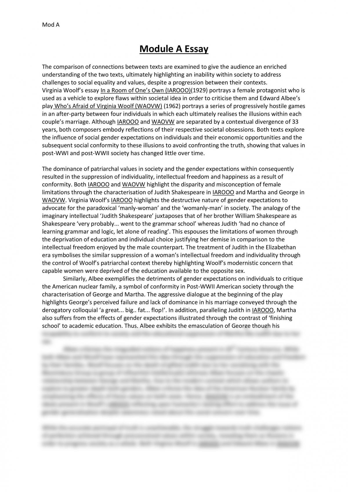 Module A HSC Essay - Virginia Woolf | English (Advanced) - Year 12 HSC ...