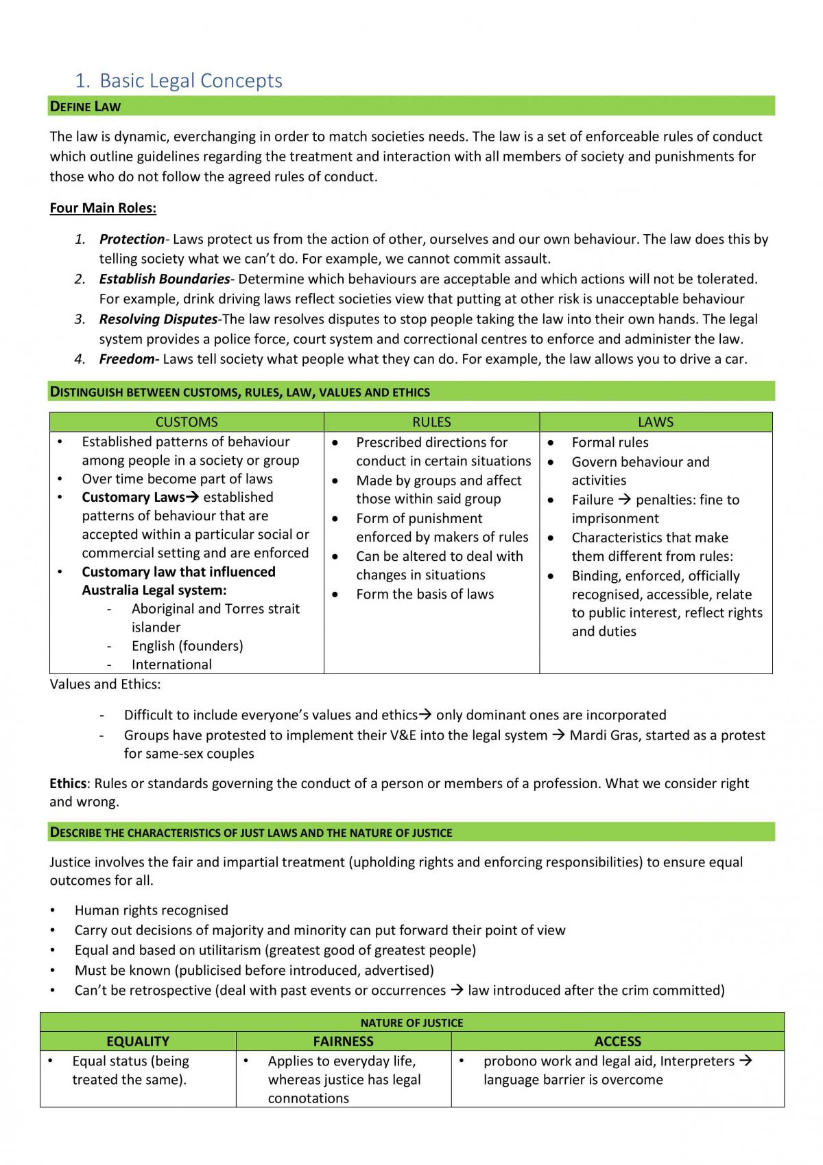Preliminary Legal Studies Notes | Legal Studies - Year 11 HSC | Thinkswap