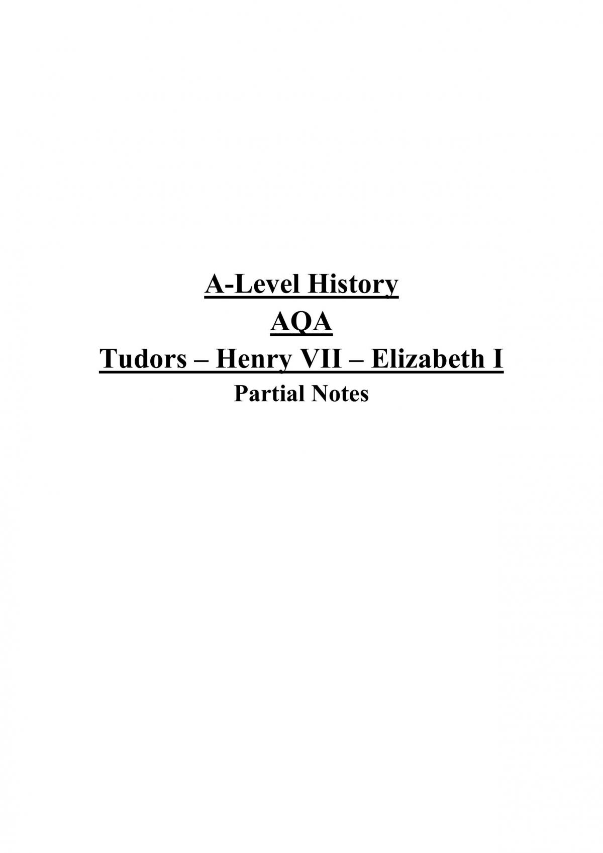 A-Level History AQA - Tudors (Henry VII - Elizabeth 1) Notes | History ...