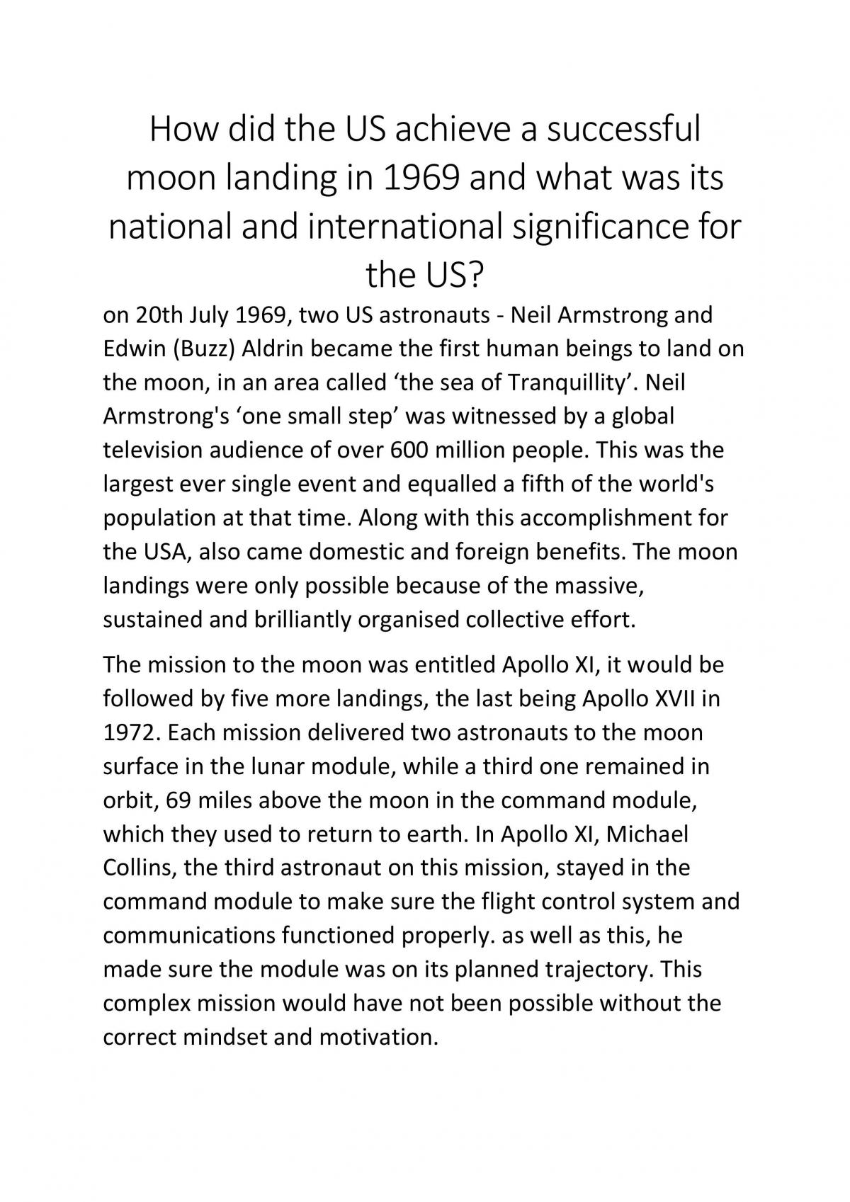 How did the US achieve a successful moon landing in 1969 and what was ...