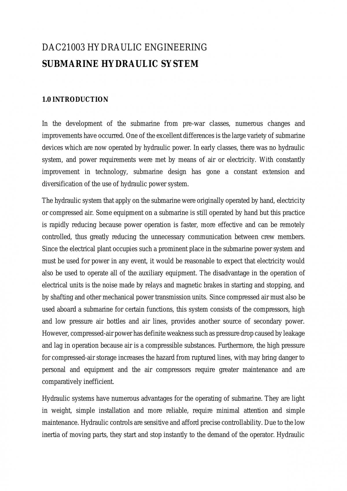 Submarine Hydraulic System | DAC21003 - Hydraulic Engineering - UTHM ...