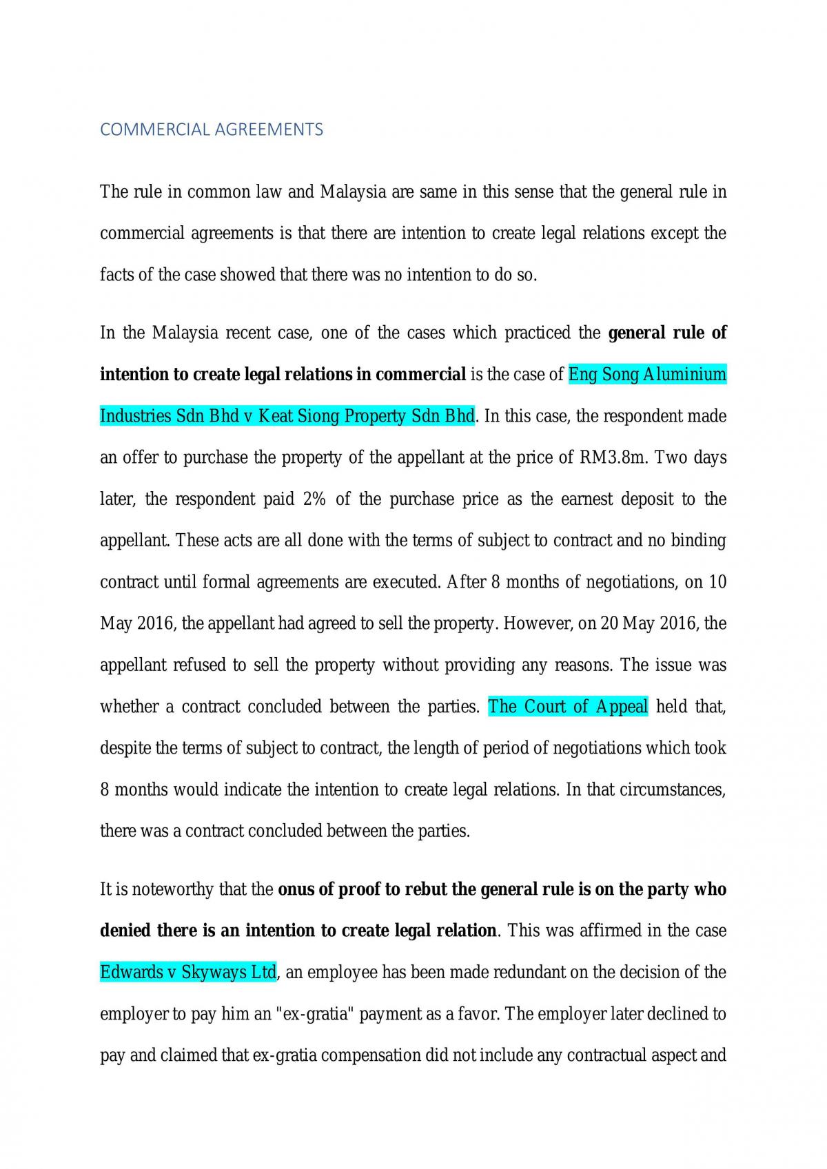 Commercial Agreements Essay | UNL1612 - Contract Law I - MMU | Thinkswap