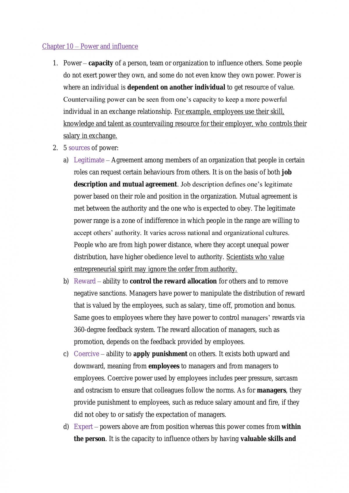 Study Notes for Organisational Behaviour (Extensive Elaboration With ...
