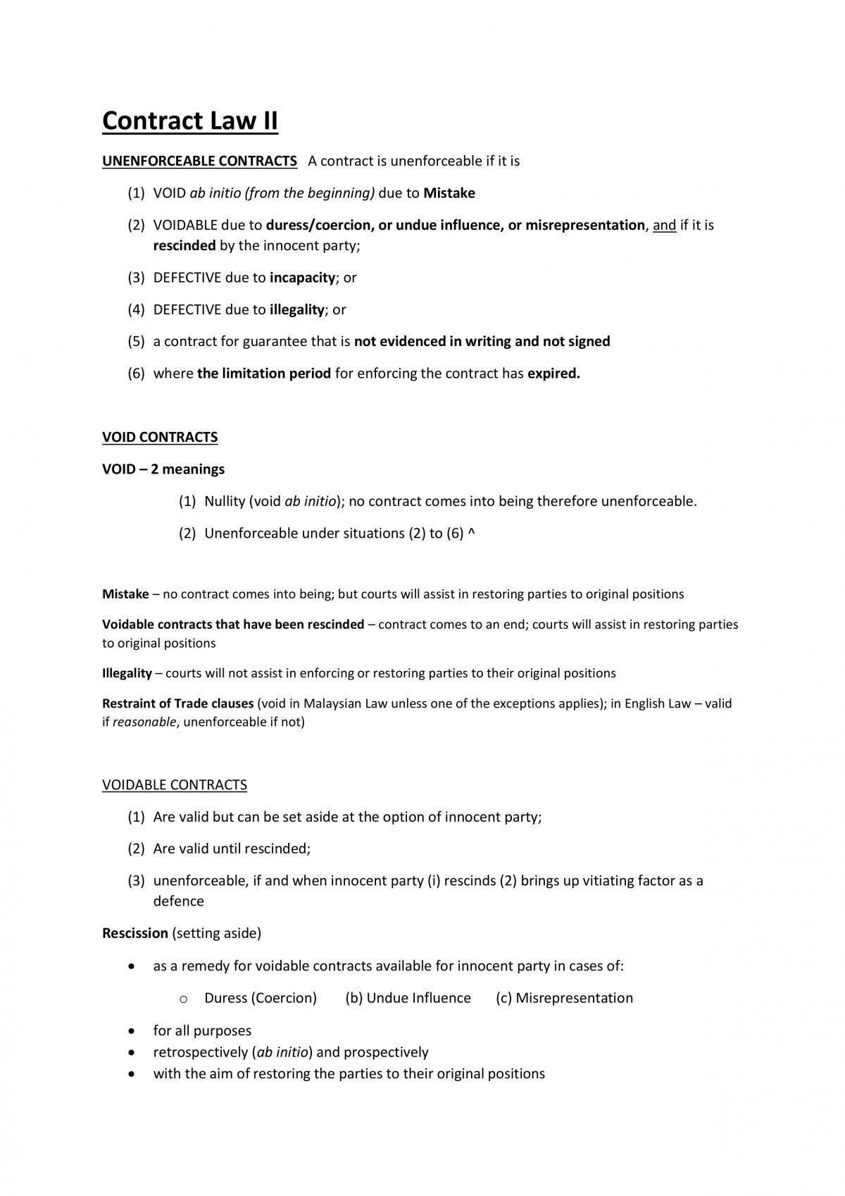 Contract law II | LAW61004 - Contract Law II - Taylors | Thinkswap