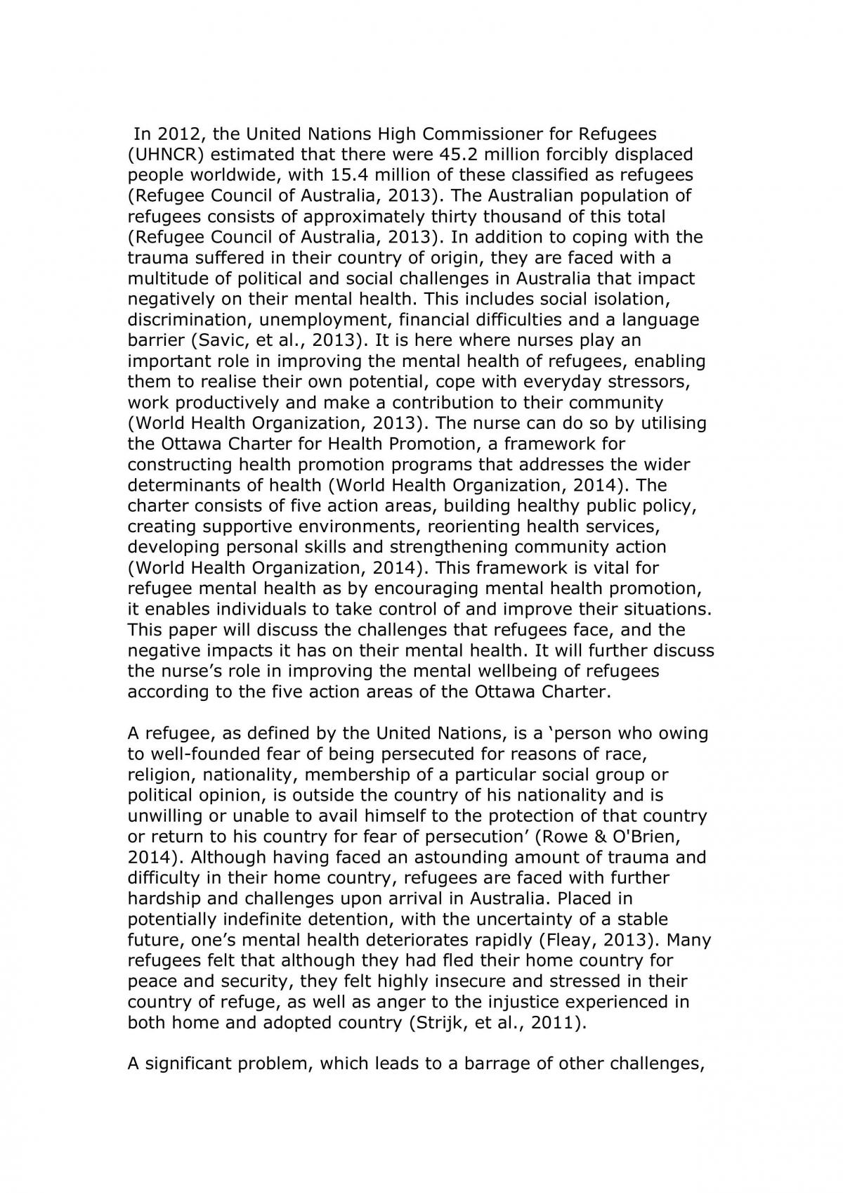 Mental health promotion essay: refugee mental health | HNN301 - Mental ...