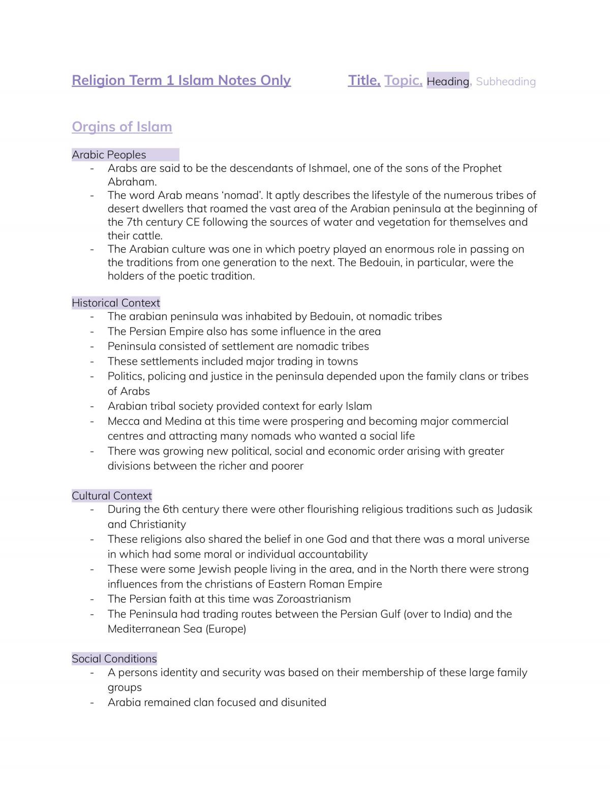 Islam Prelim Notes | Studies of Religion I - Year 11 HSC | Thinkswap