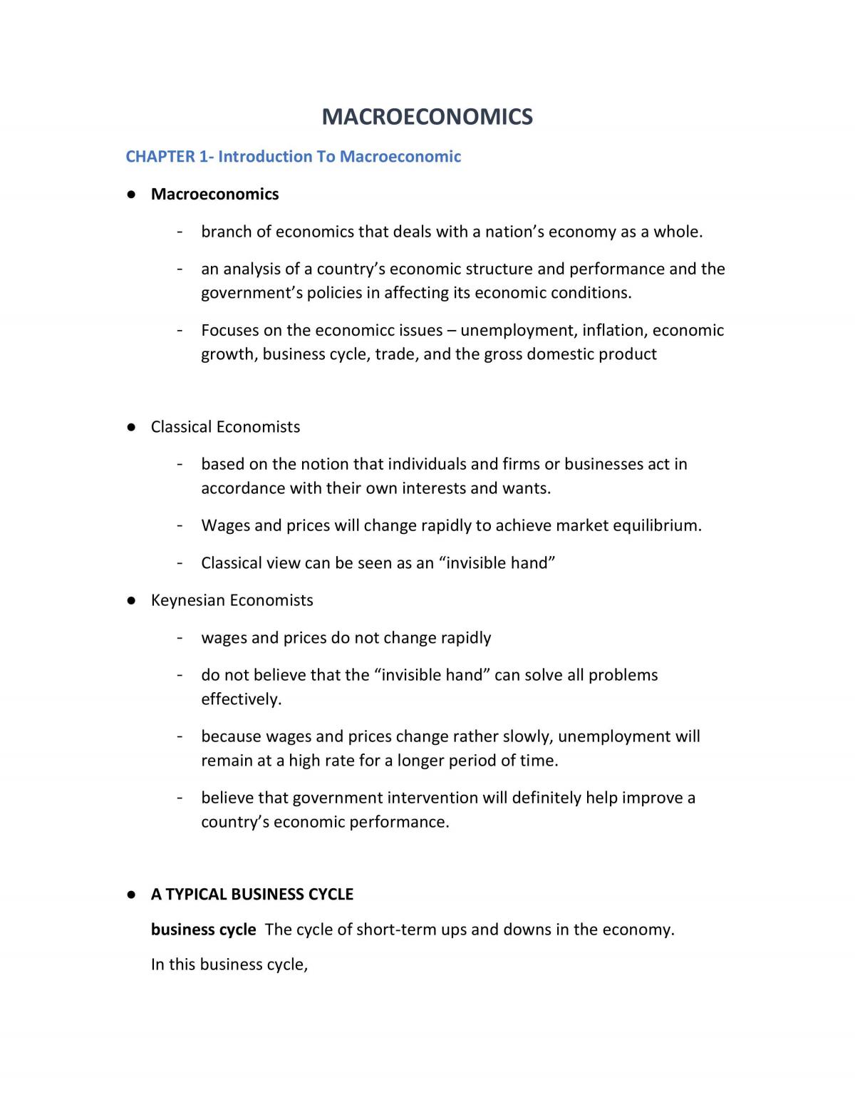 Macroeconomics Notes | BEEB1013 - Principles of Economics - UUM | Thinkswap