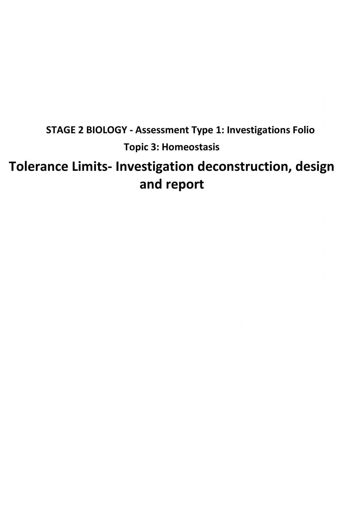 Tolerance Limits- Deconstruct and Design Investigation | Biology - Year ...