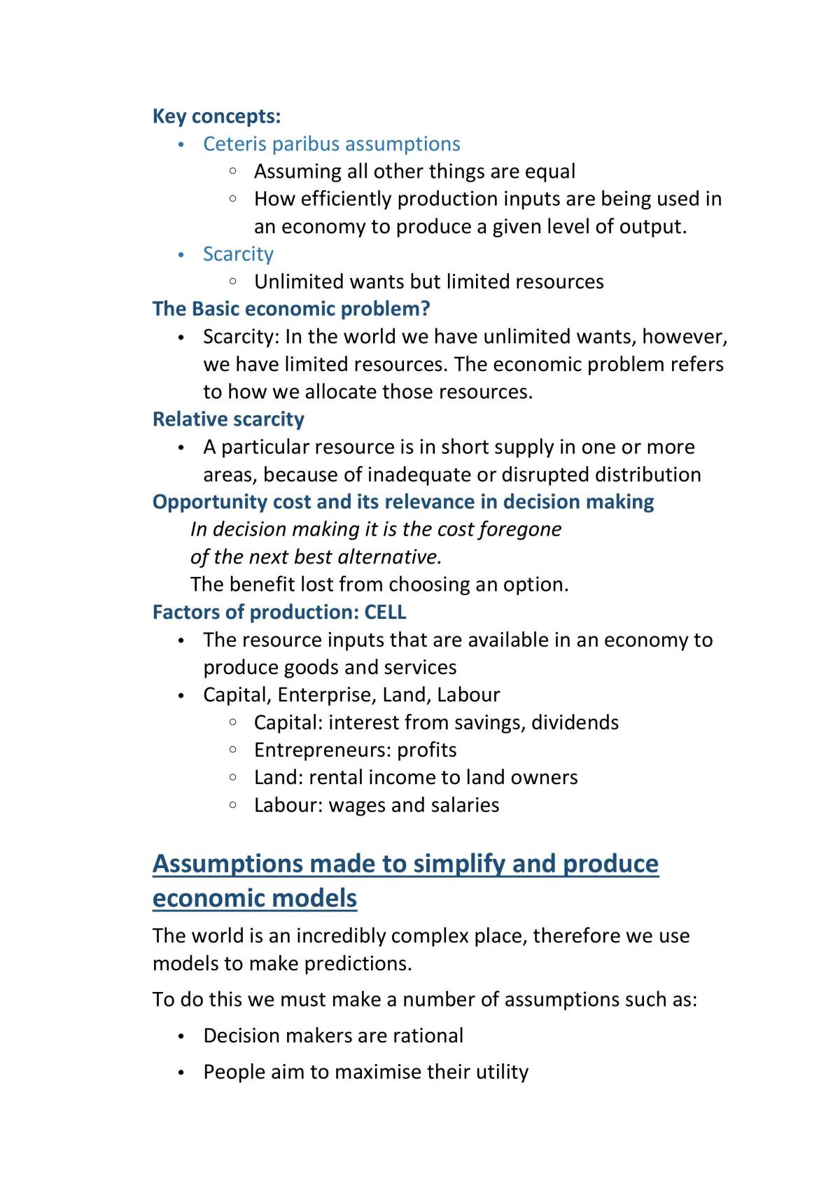 Unit 1 and 2 Study Notes Economics | Economics - Year 11 QCE | Thinkswap