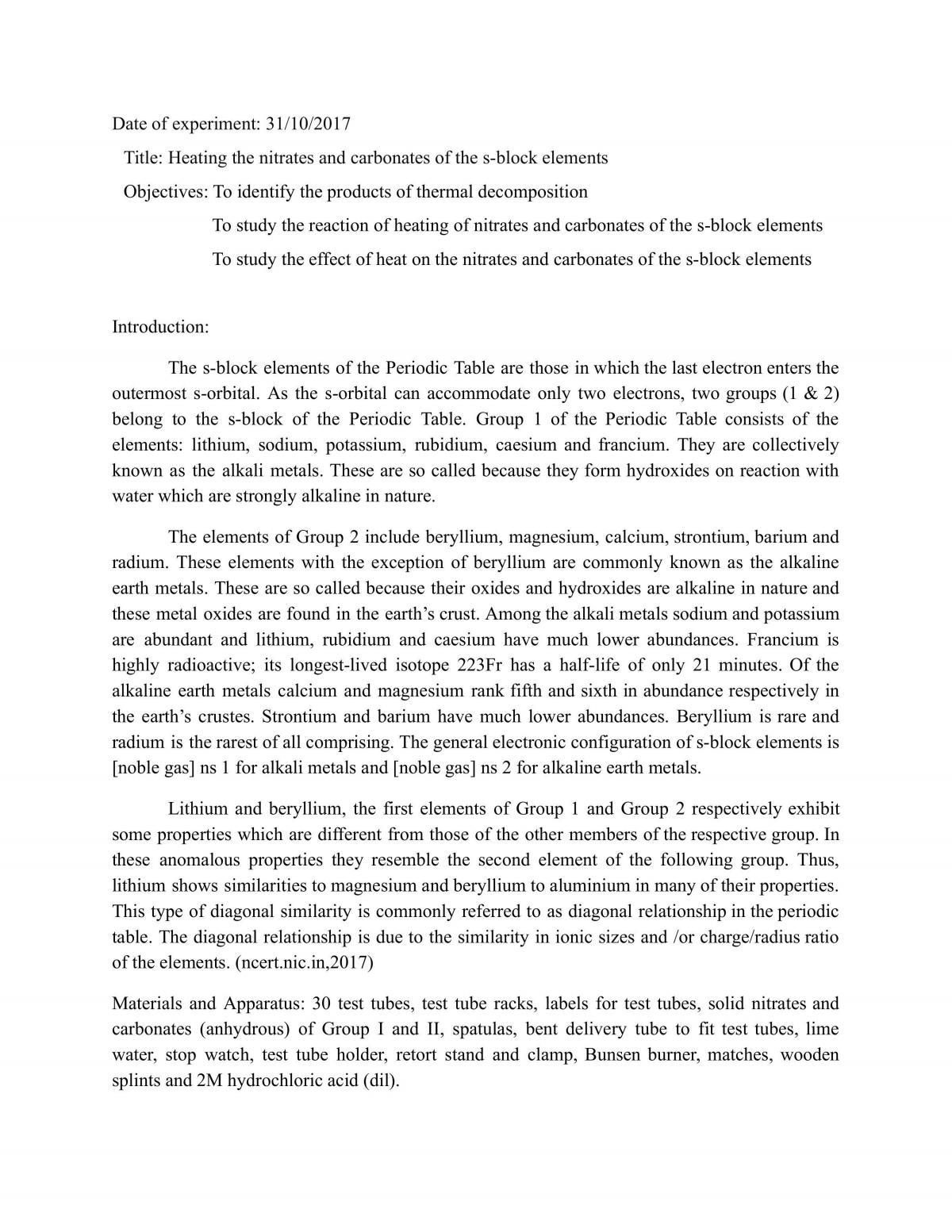 Heating the nitrates and carbonates of the s-block elements | AACB1133 ...