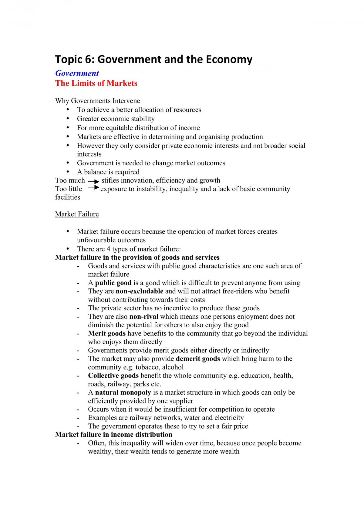 Topic 6: Government and the Economy | Economics - Year 11 HSC | Thinkswap