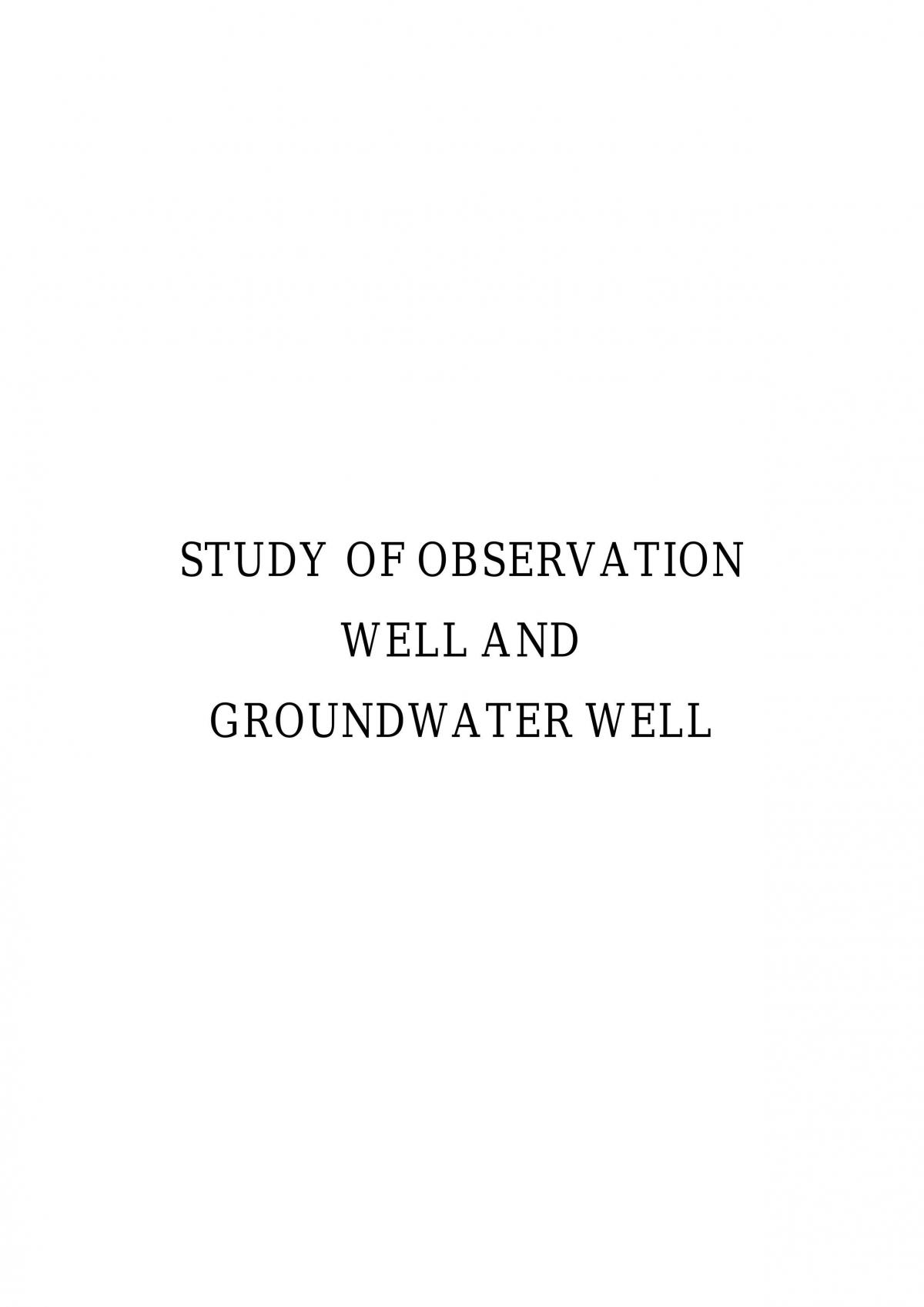 Study of Observation Well and Groundwater Well | UEMX4553 - Groundwater ...