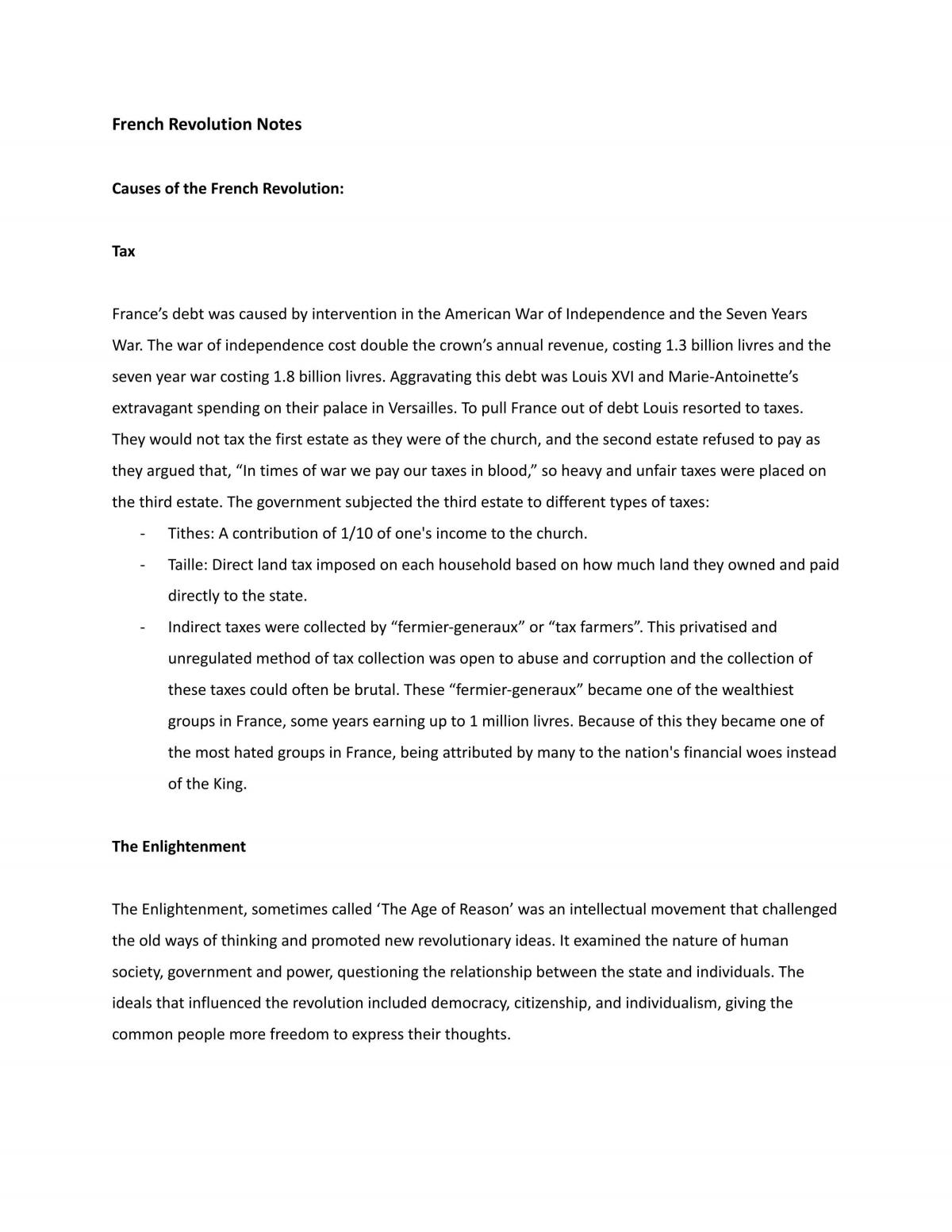 French Revolution Notes | Modern History - Year 11 HSC | Thinkswap