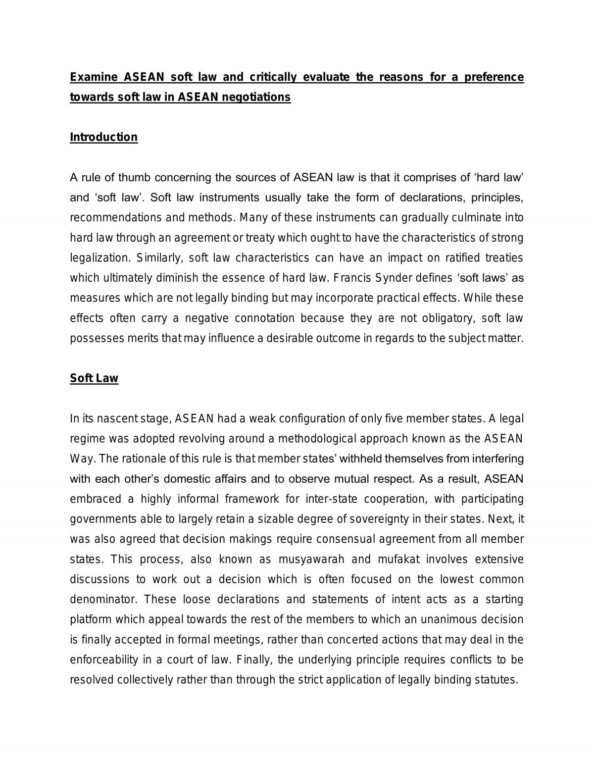 Soft Law in ASEAN | LAW64904 - ASEAN Law - Taylors | Thinkswap