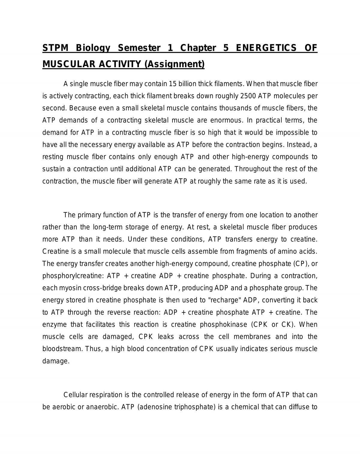 STPM Biology Semester 1 Chapter 5 Energetics of Muscular Activity ...