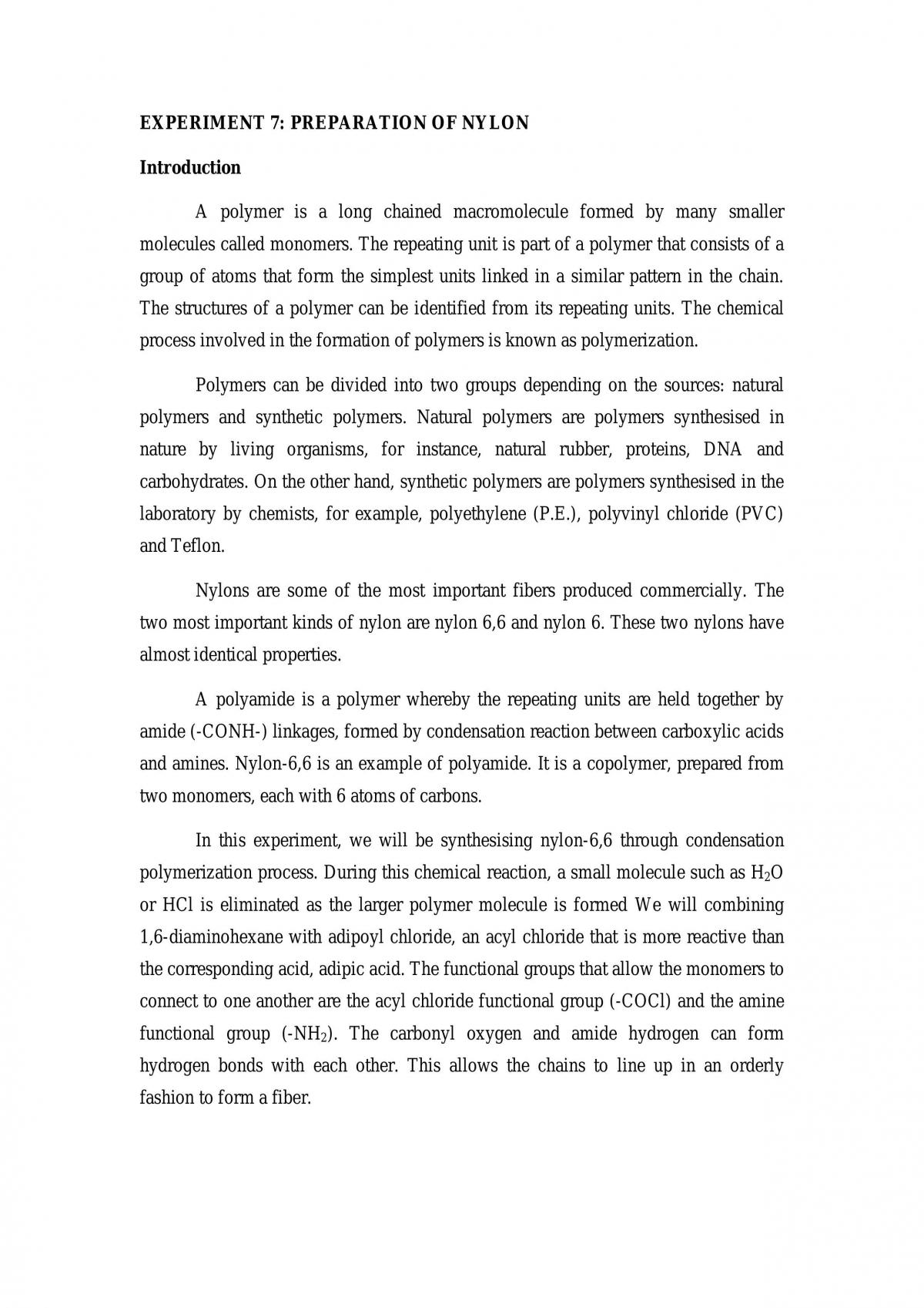 Preparation of Nylon | MF010 - General Chemistry II - UCSI | Thinkswap