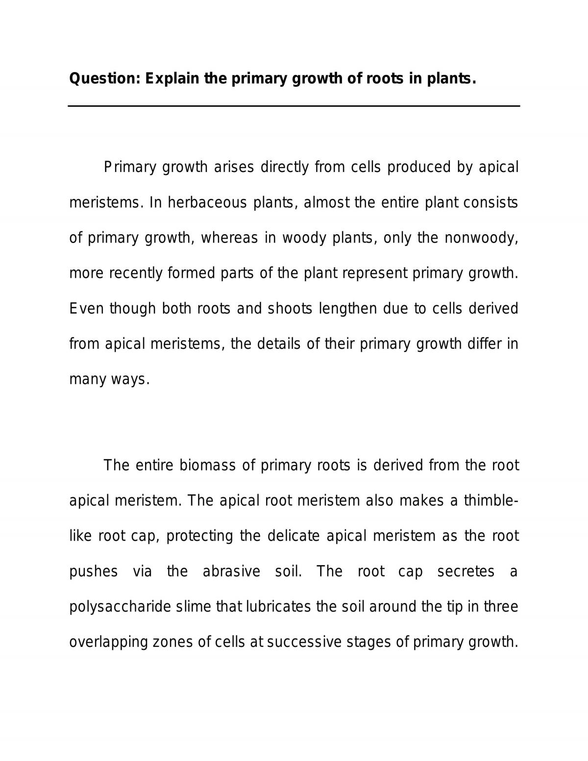 Essay Explaining the Primary Growth of Roots in Plants | Biology - STPM ...