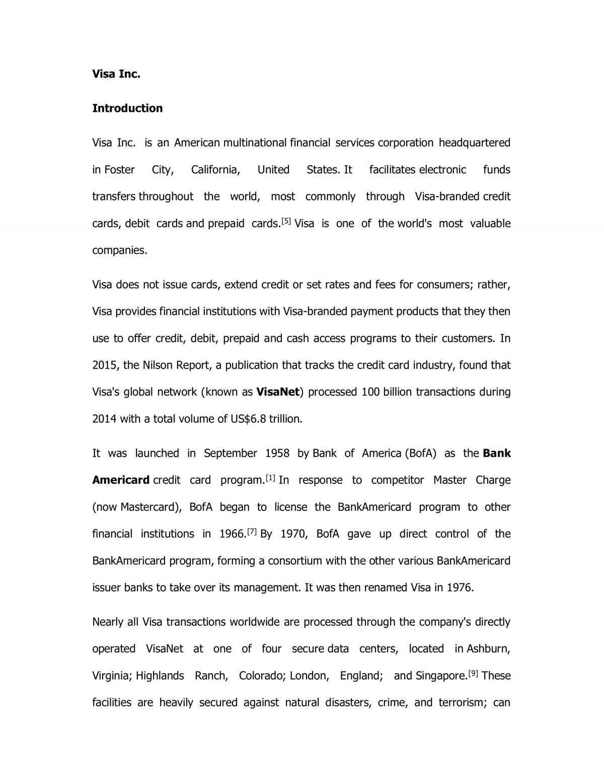 Analysis of Visa Inc | MGM 4201 - Strategy Management - UMT | Thinkswap