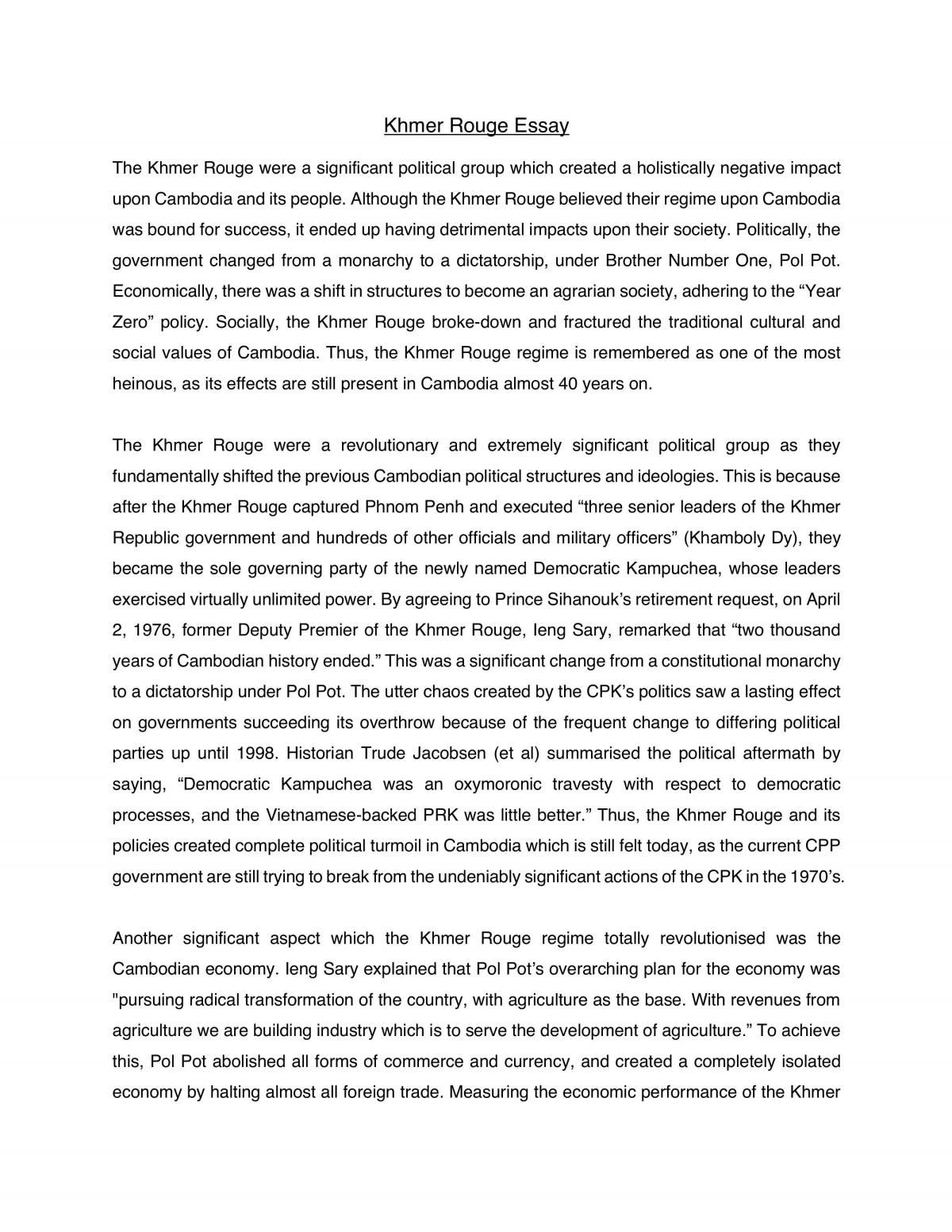Khmer Rouge – Essay | Modern History - Year 11 HSC | Thinkswap