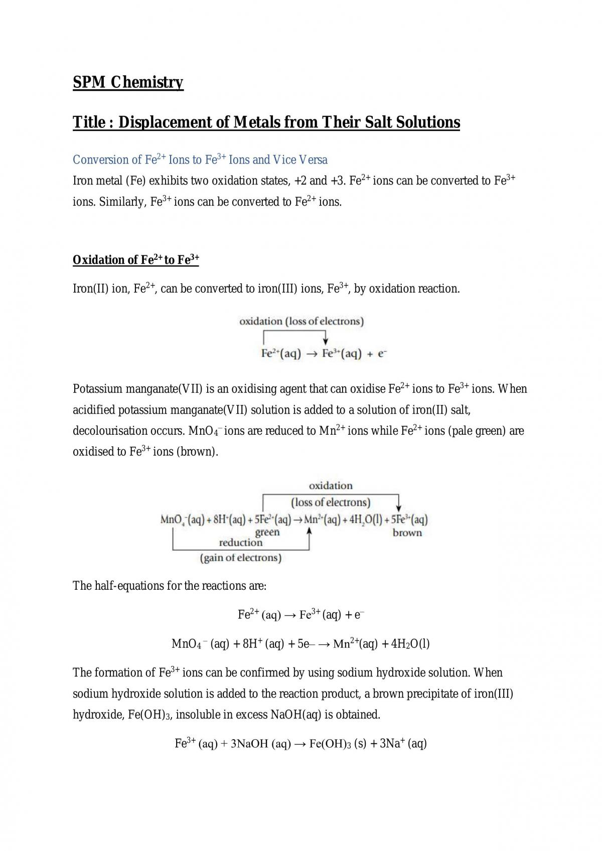 Displacement of Metals from Their Salt Solutions | Chemistry - Form 5 ...