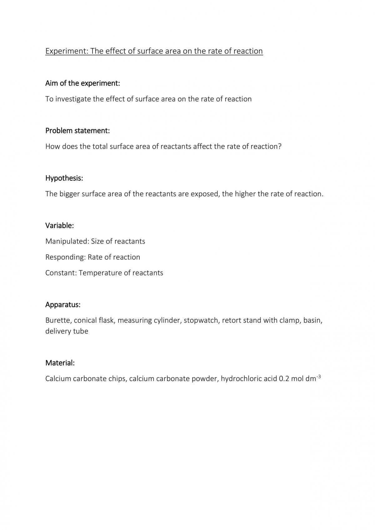 Experiment: Rate of reaction | Chemistry - Form 5 SPM | Thinkswap