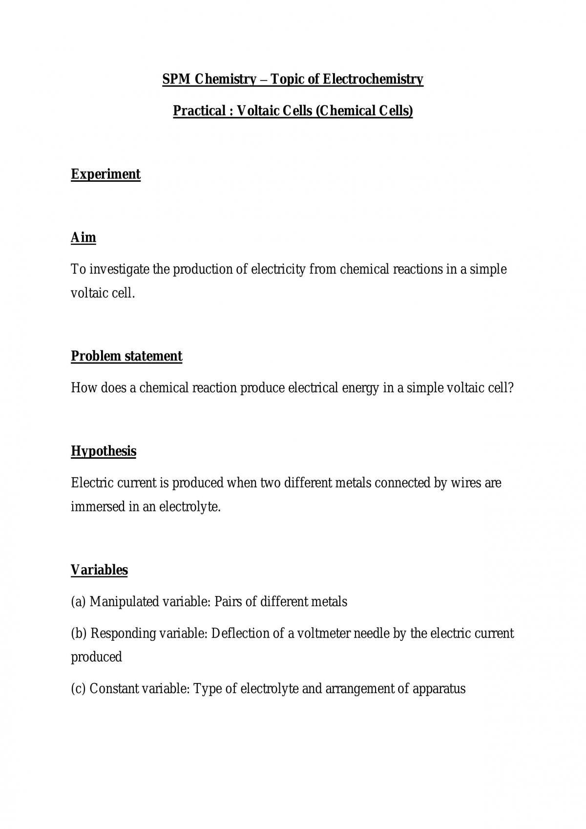 Voltaic Cell (Chemical Cells) | Chemistry - Form 5 SPM | Thinkswap