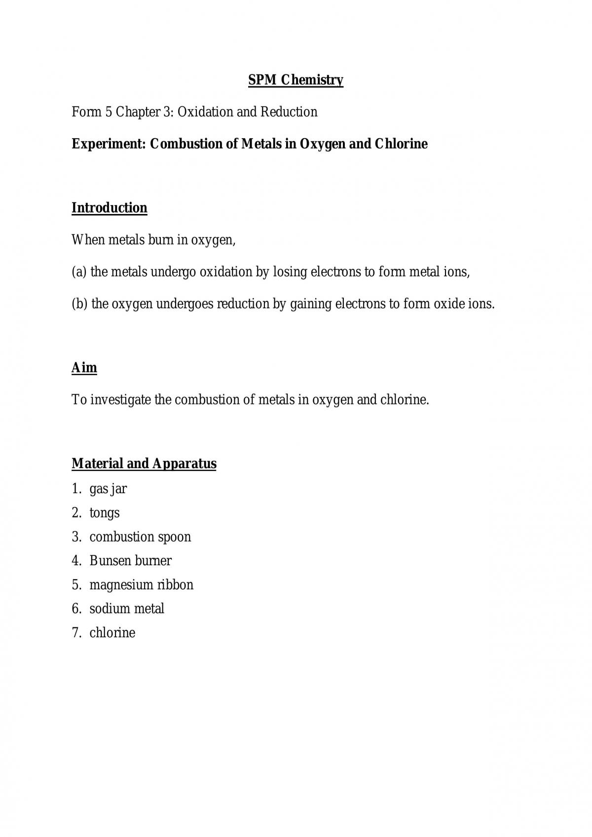 Combustion of Metals in Oxygen and Chlorine | Chemistry - Form 5 SPM ...