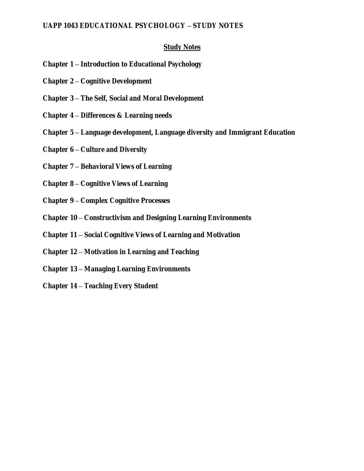 Study Notes - Educational Psychology | UAPP1043 - Educational ...