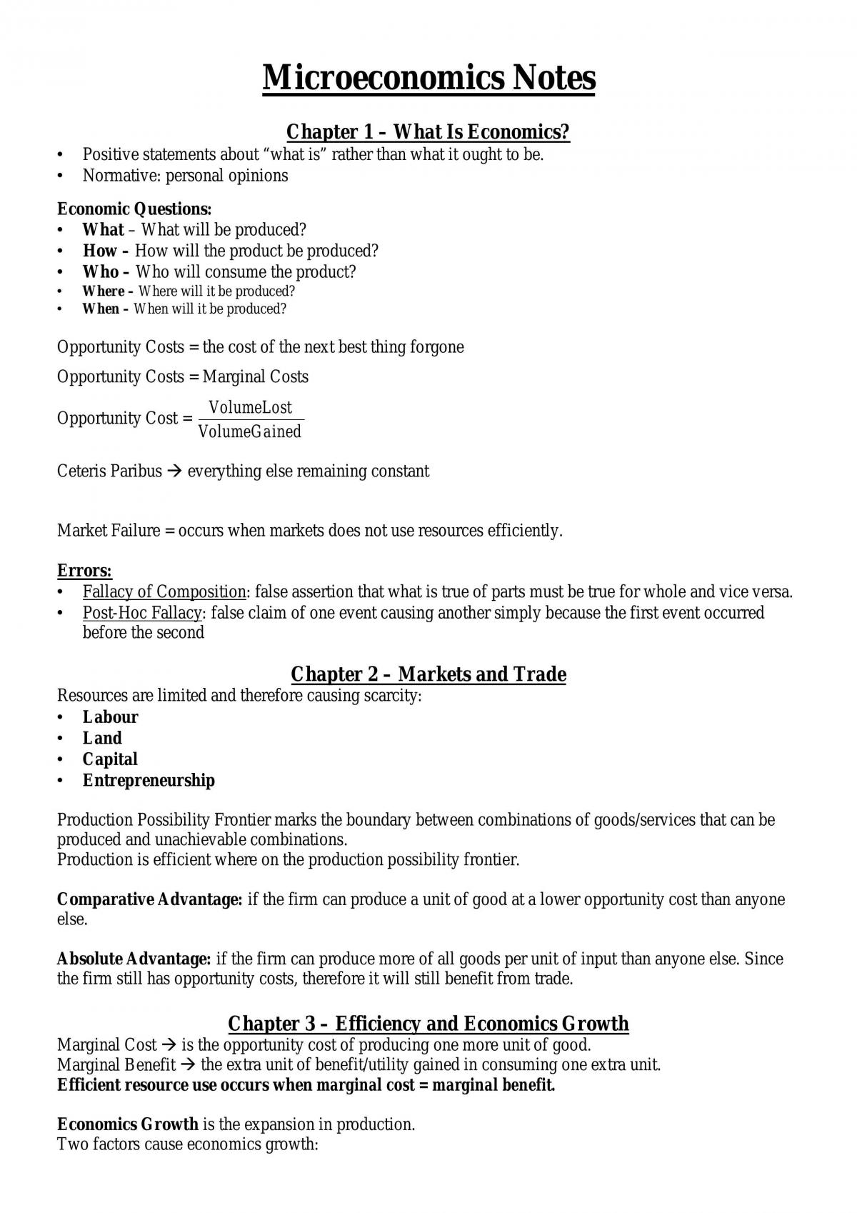 Microeconomics Summary | ECON1101 - Microeconomics 1 - UNSW | Thinkswap
