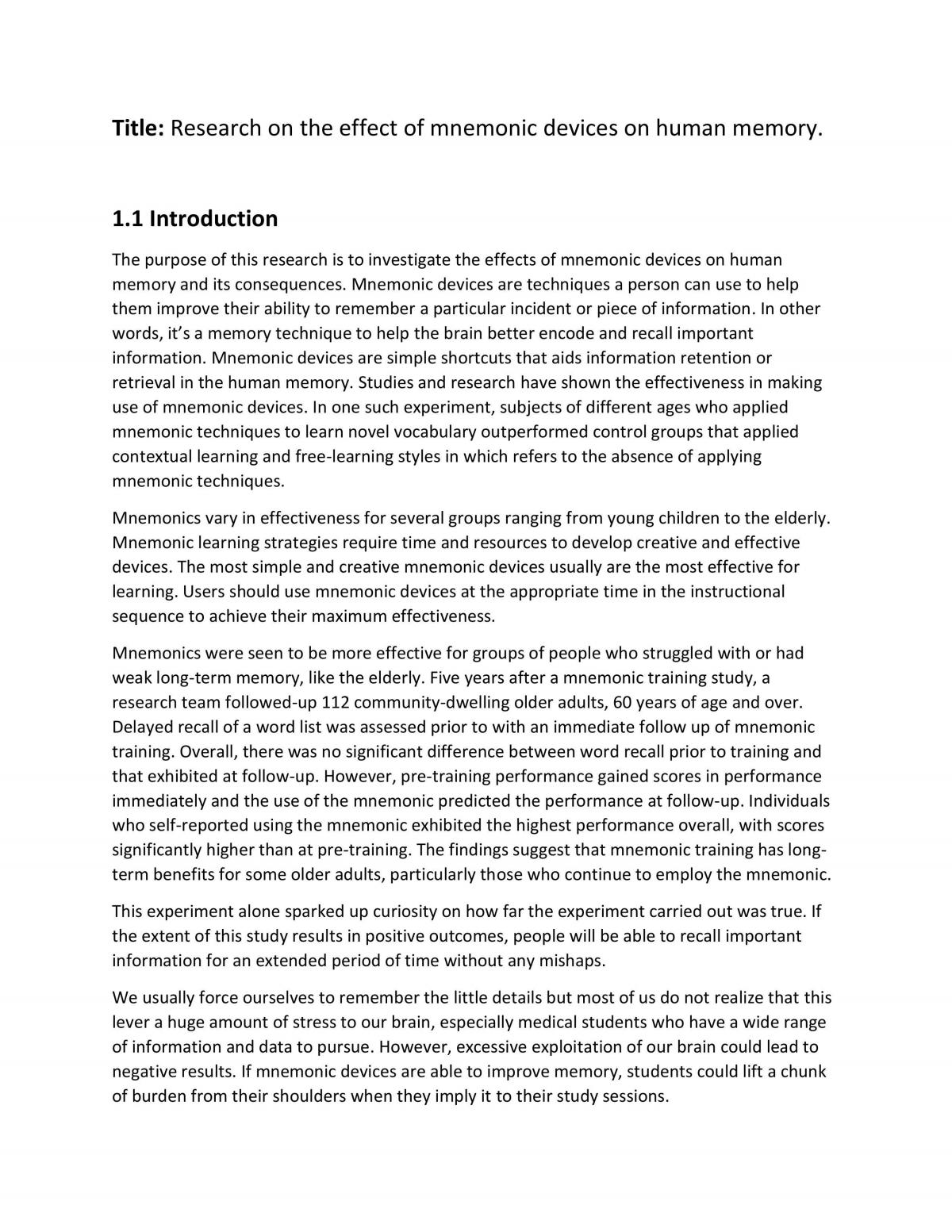 Research on the effect of mnemonic devices on human memory | PSYFS 01 ...