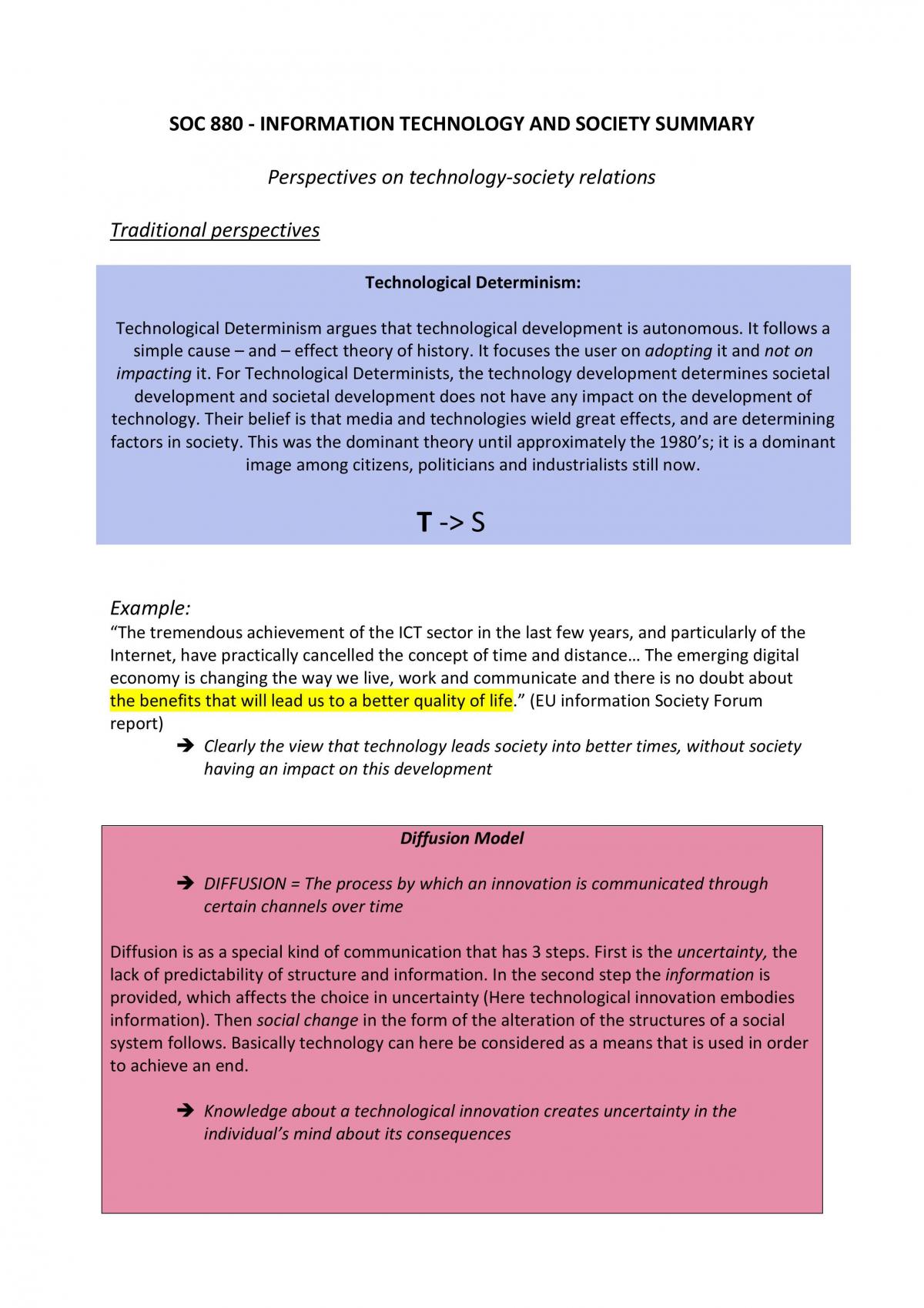 Information Technology and Society Summary | SOC 880 - Information ...