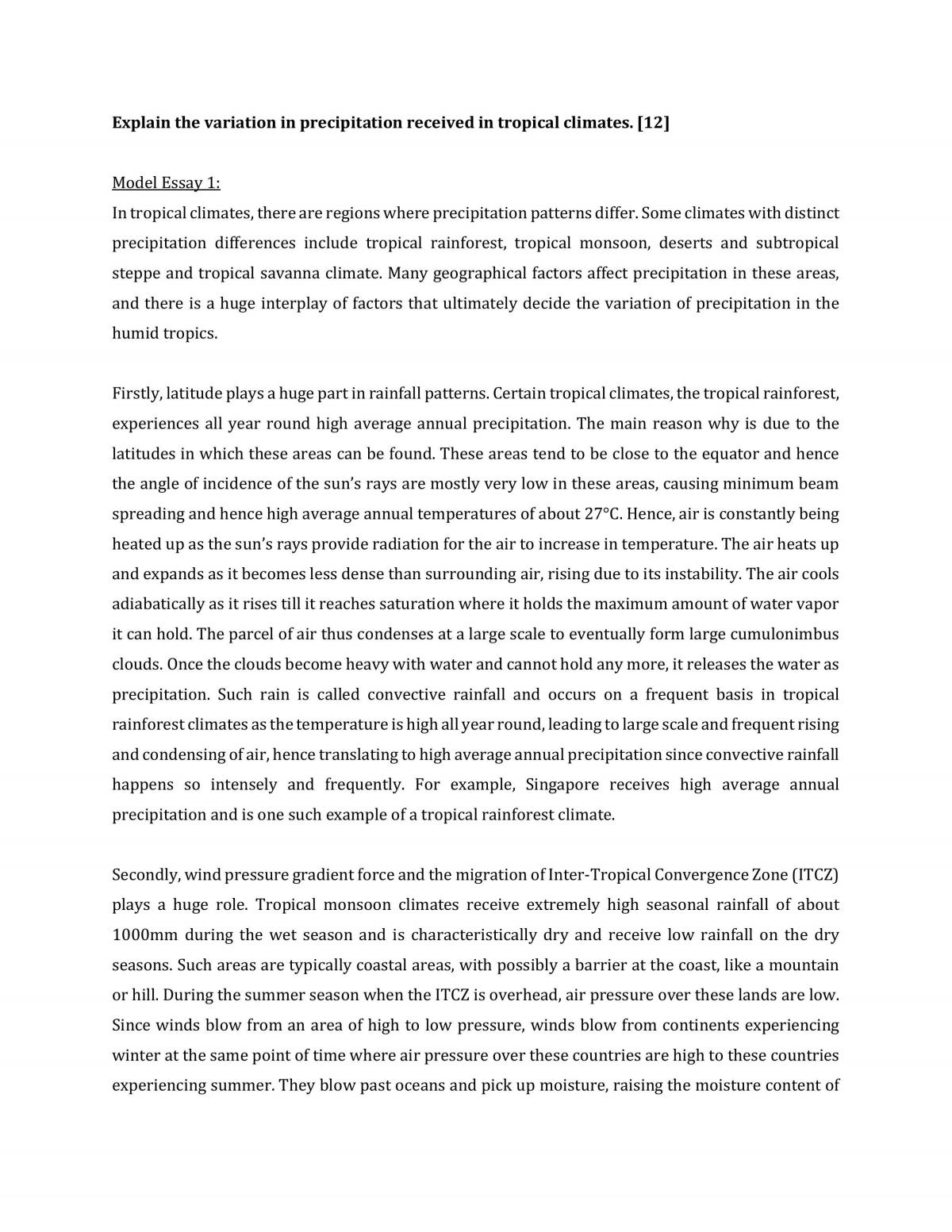 Tropical Climate (Precipitation) Essay | Geography H2 - GCE A Level ...