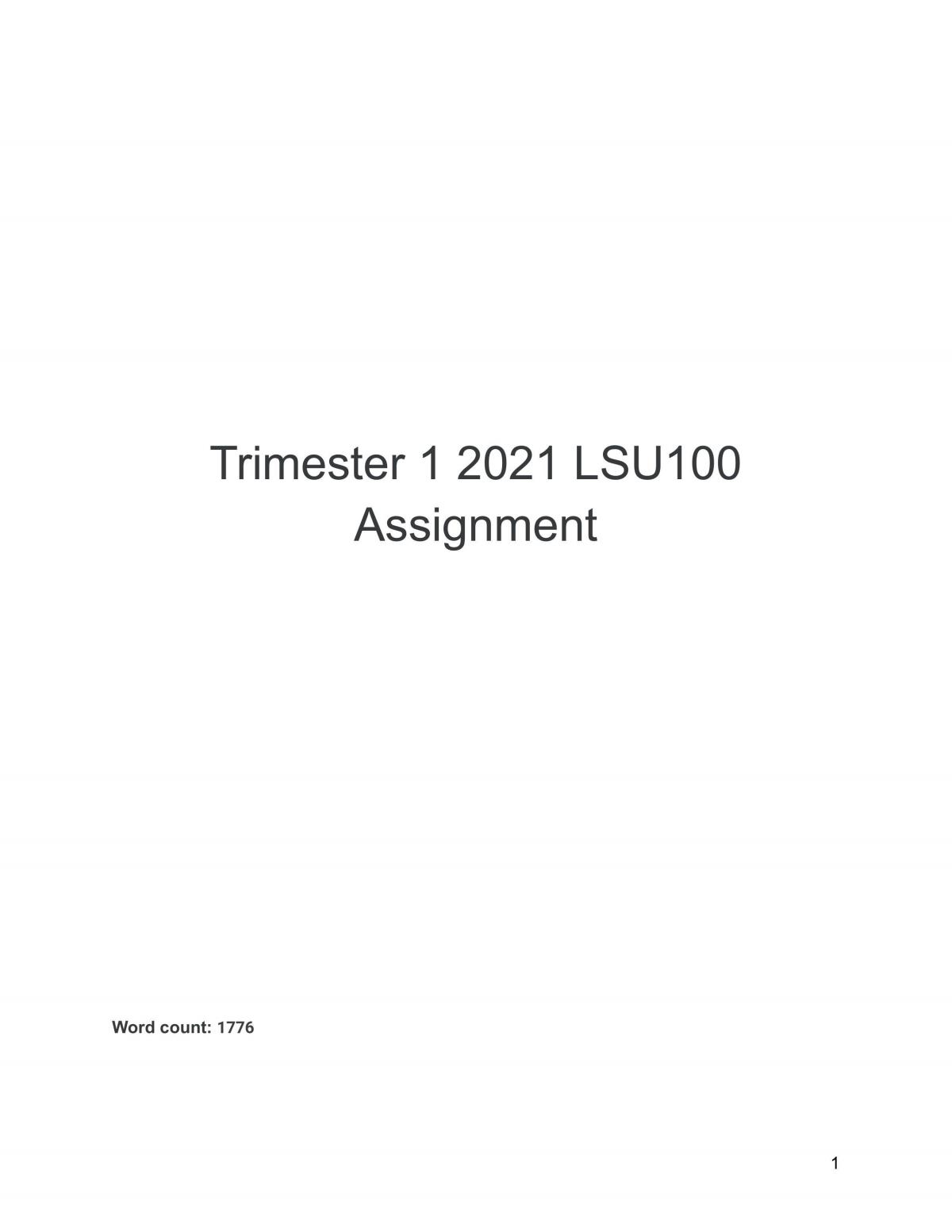 LSU 100 Assignment | LSU100 - Introduction to Legal Studies - UNE ...
