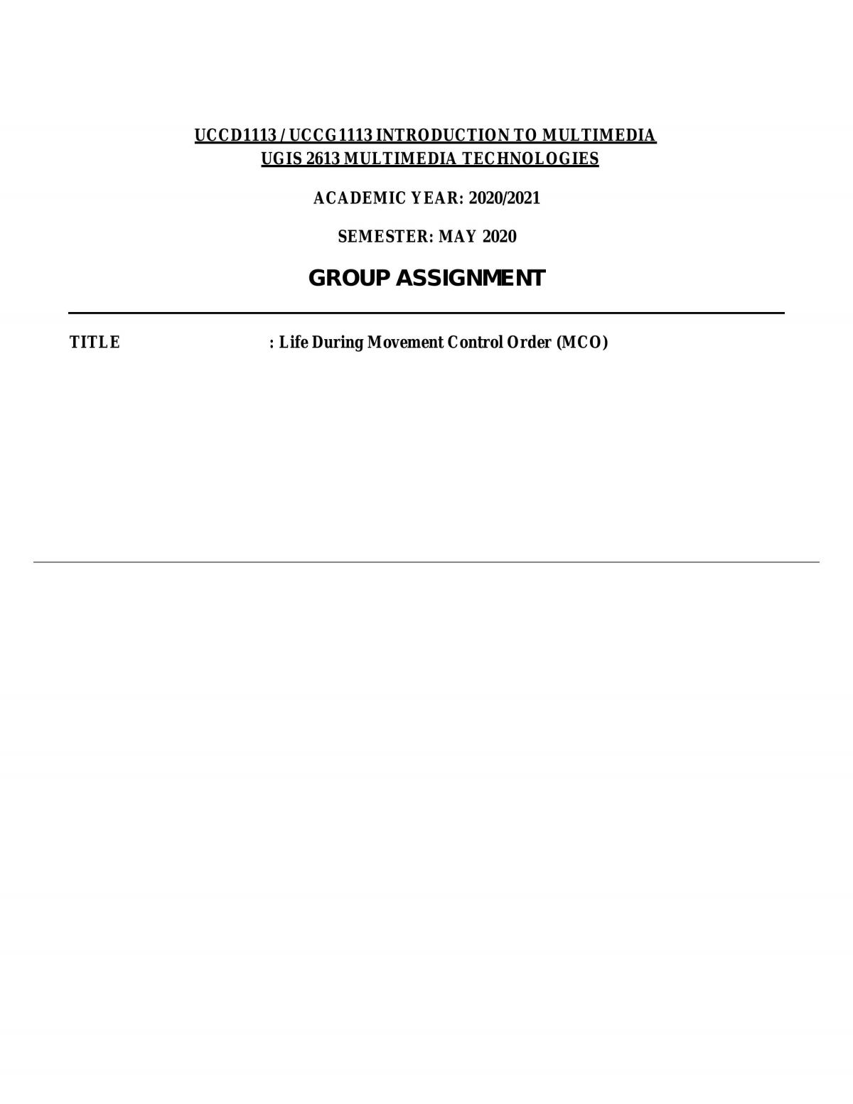 Group Assignment (Life During MCO) Report | UCCD1113 - Introduction to ...