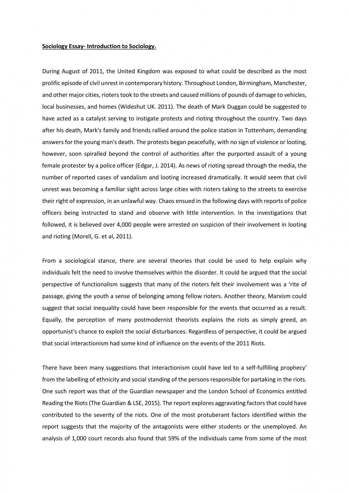Sociology Essay- Introduction to Sociology | Sociology - A Level A ...