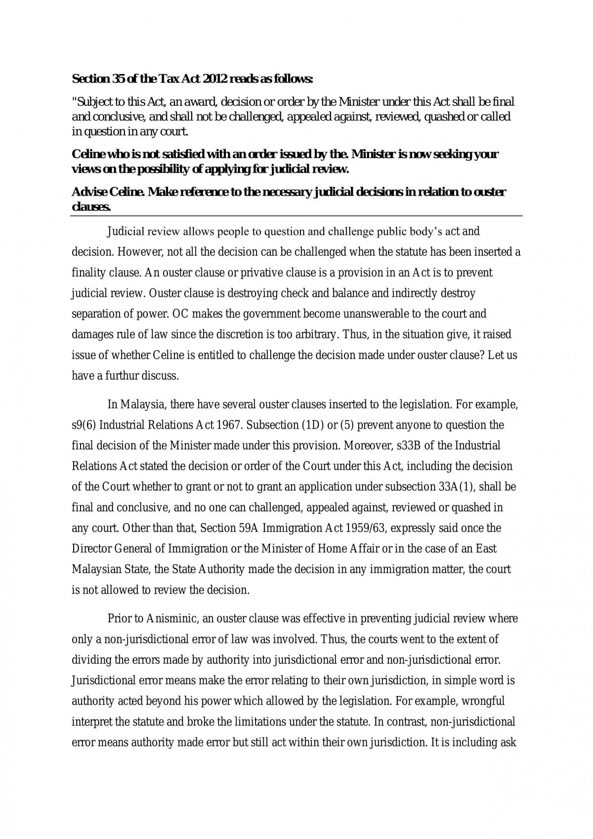 Essay of Judicial Review | UAL2612 - Administrative Law - MMU | Thinkswap