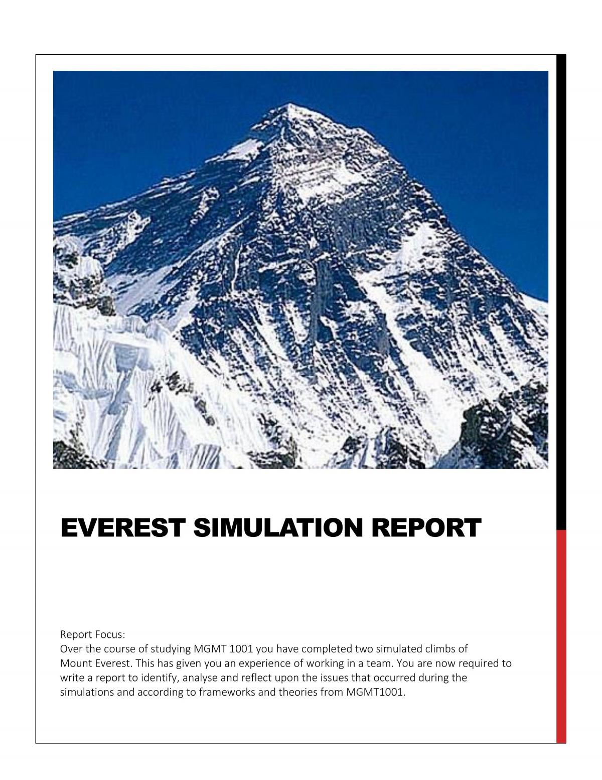 MGMT Everest Simulation Report | MGMT1001 - Managing Organisations and ...