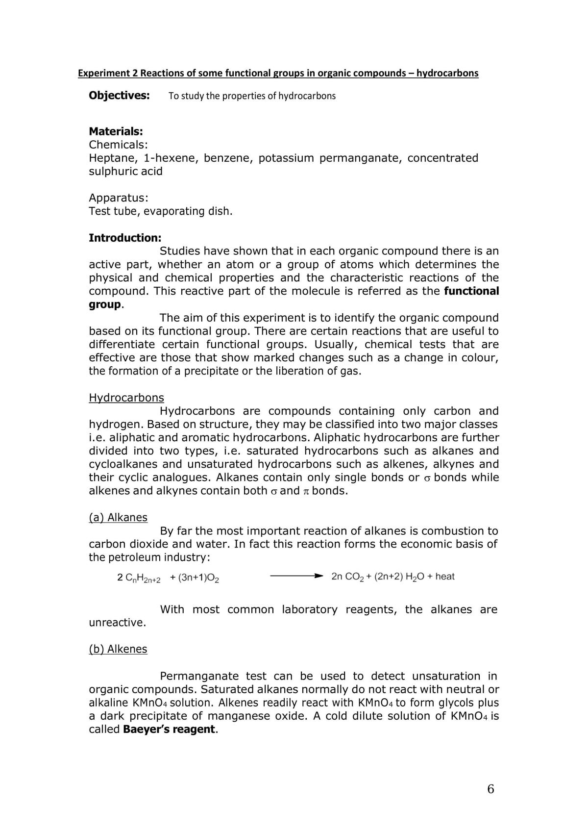 Reactions of some functional groups in organic compounds – hydrocarbons ...