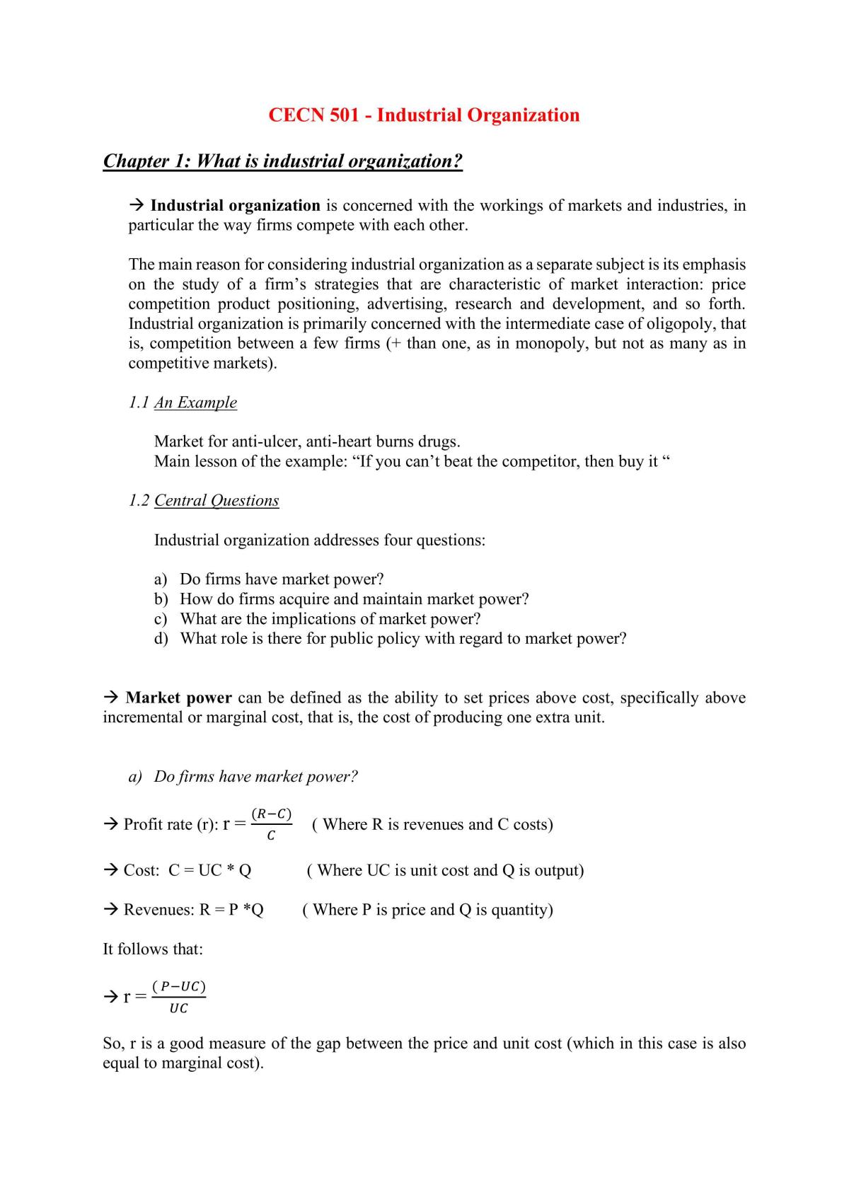 Industrial Organization Overview | CECN 501 - Industrial Organization ...