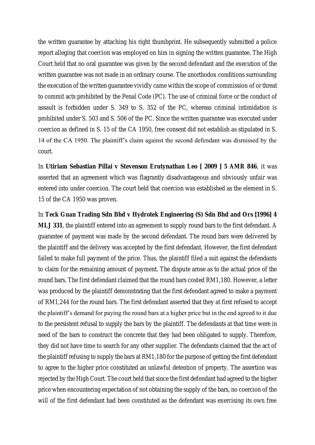 Coercion and Economic Duress | UNL1622 - Contract Law II - MMU | Thinkswap