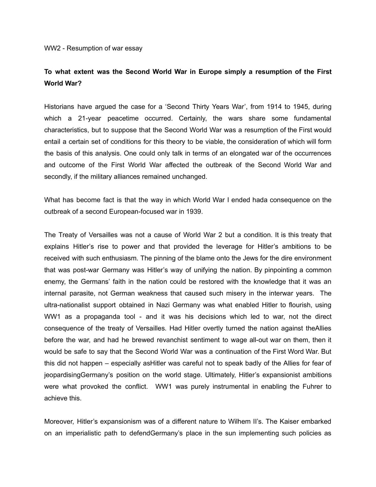 Resumption of WW1 and 2 Essay | HIST3330 - Europe in an Age of Total ...