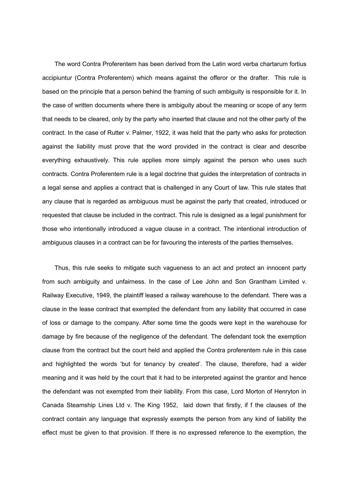 Essay Discussing the Legal Principle of Contra Proferentem Rule ...