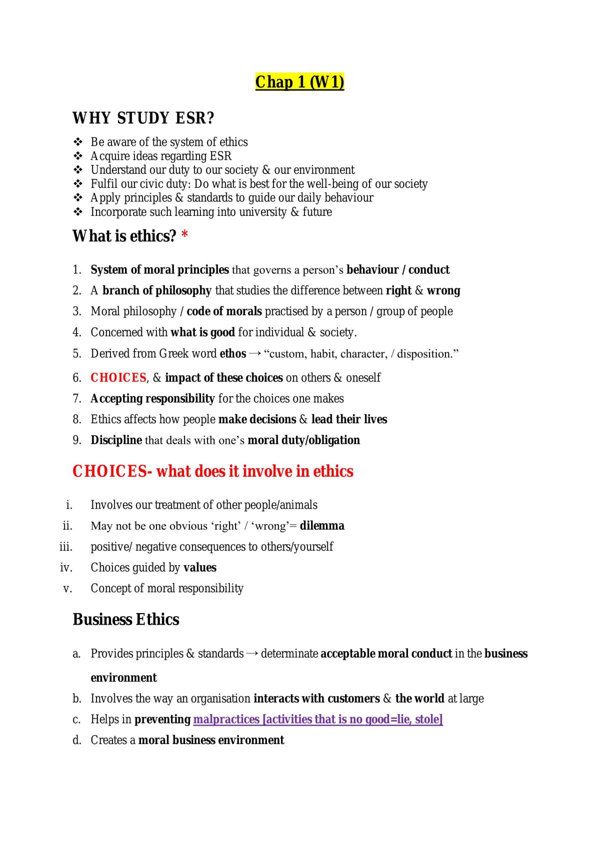 ESR Notes | FIA3101 - Ethics and Social Responsibility - XMUM | Thinkswap