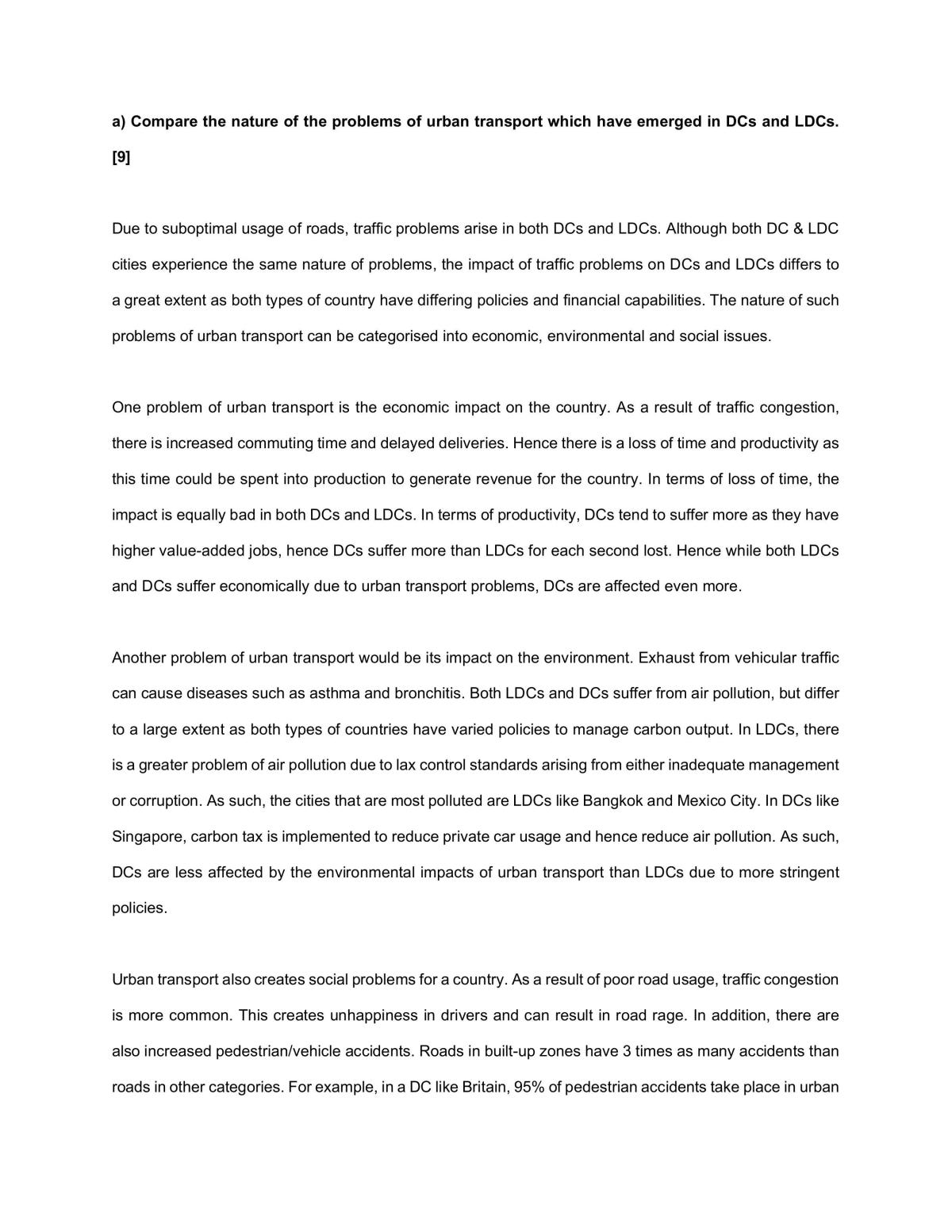 Geography - Urban Transport | Geography H2 - GCE A Level | Thinkswap