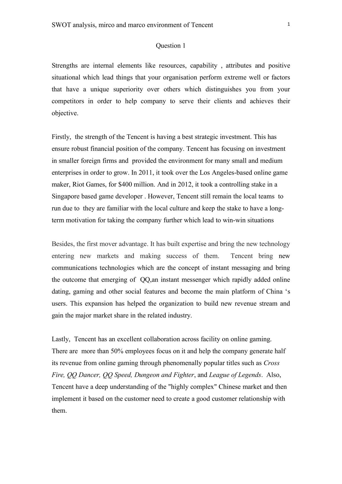 SWOT analysis, mirco and marco environment of Tencent | MKT101 ...