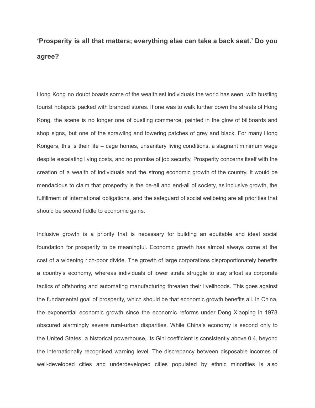 GP essay - Prosperity | General Paper H1 - GCE A Level | Thinkswap
