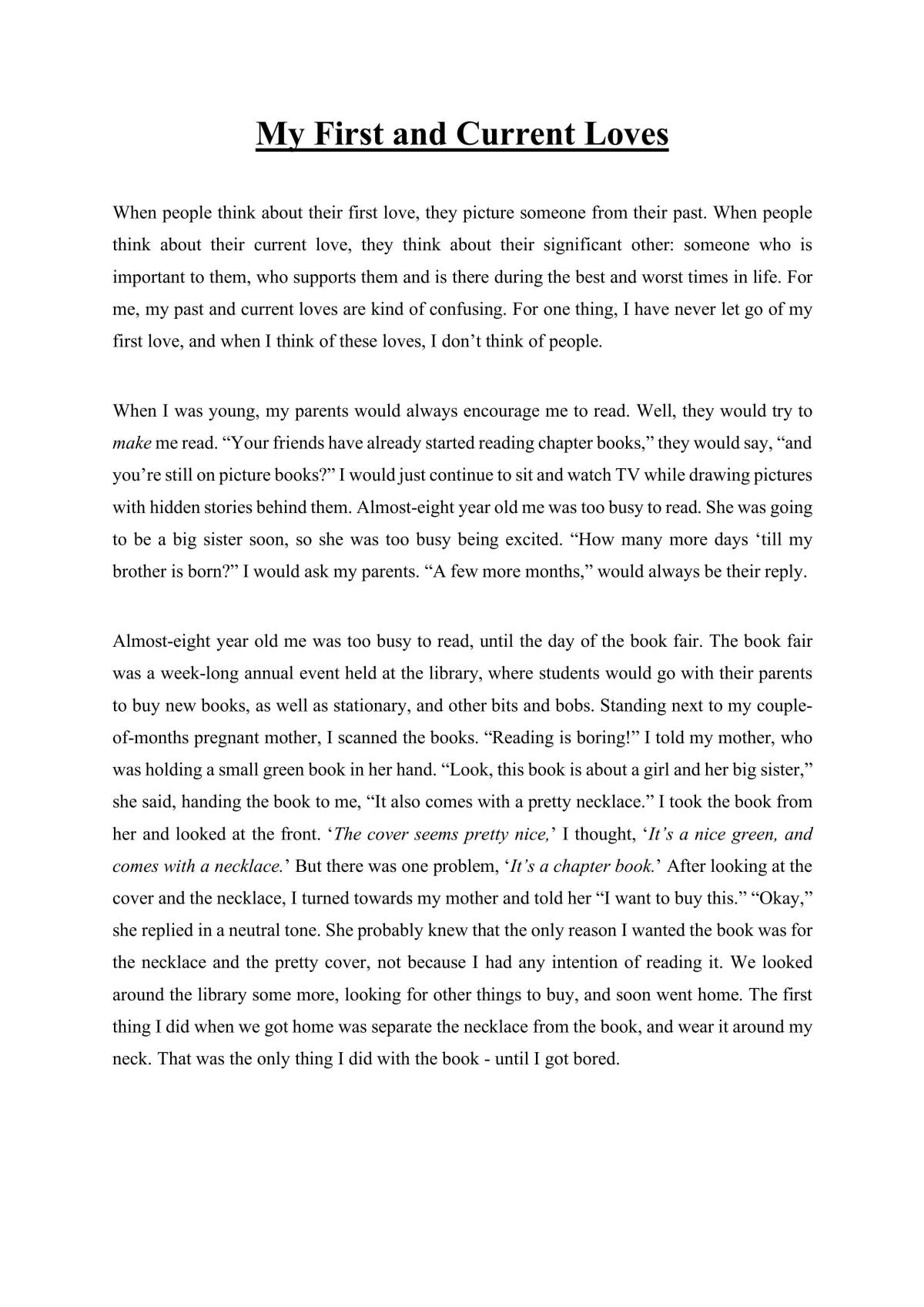 First Love Memoir | English (Advanced) - Year 11 HSC | Thinkswap