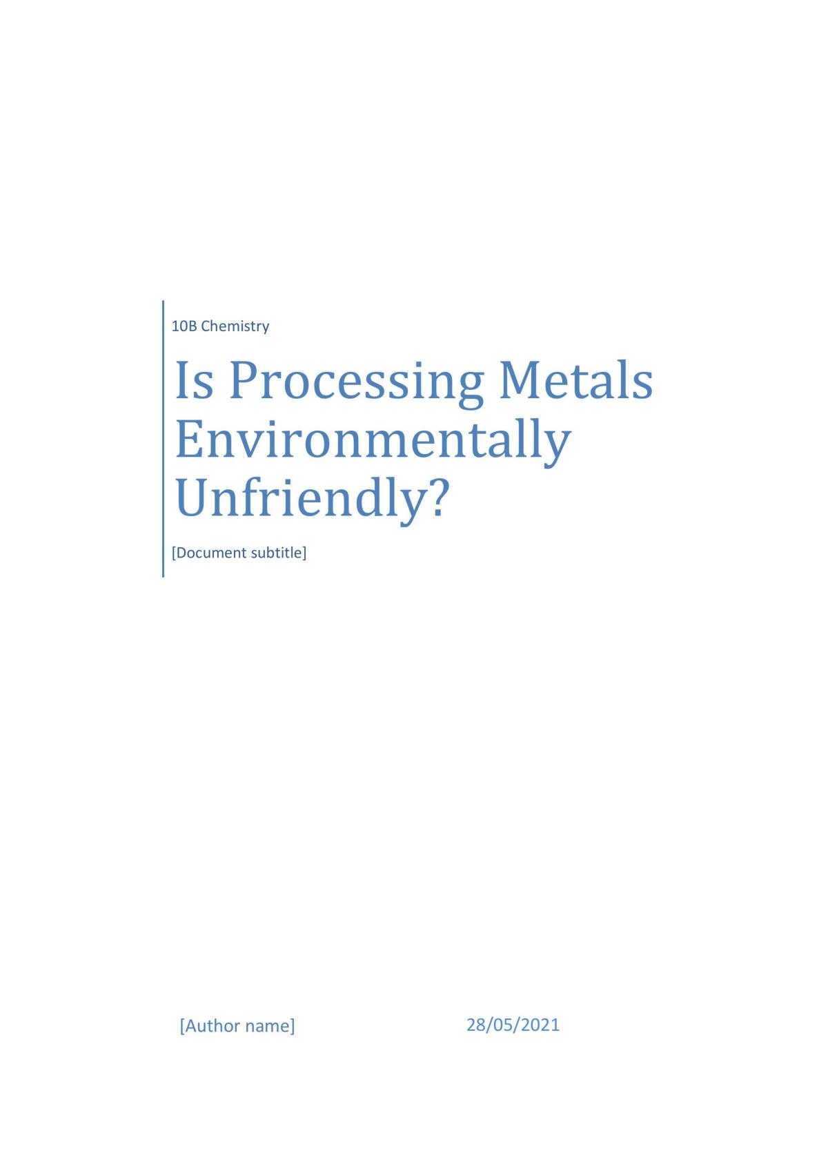 Is Processing Metals Environmentally Unfriendly? | Chemistry - Year 11 ...