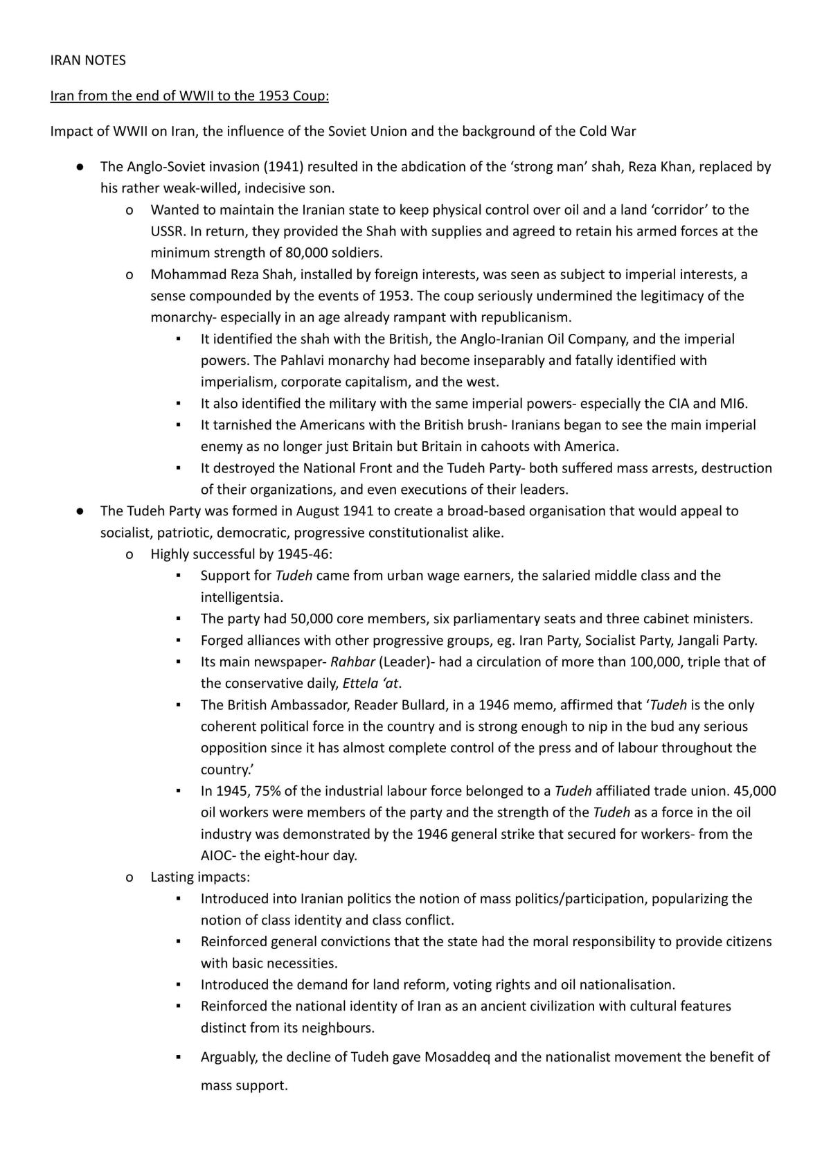 Modern History Iran National Study Notes | Modern History - Year 12 HSC ...